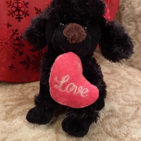 Toys | Adorable Stuffed Sitting Black Poodle With Red Ear Ribbons And A ...